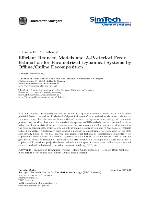 (PDF) Efficient reduced models anda posteriorierror estimation for parametrized dynamical ...