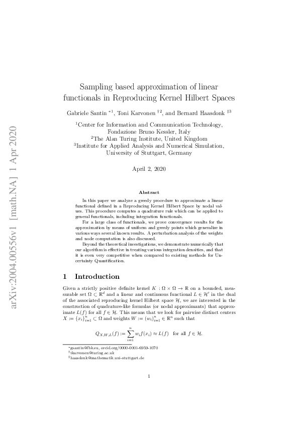 (PDF) Sampling based approximation of linear functionals in reproducing kernel Hilbert spaces