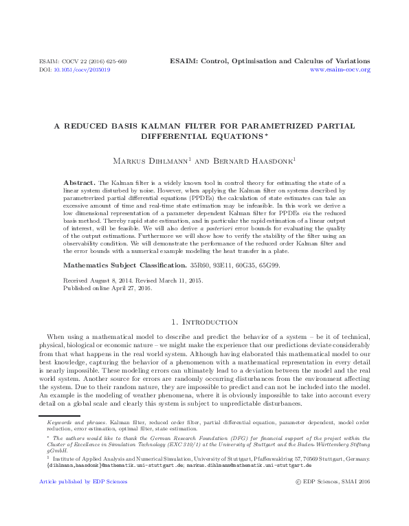(PDF) A reduced basis Kalman filter for parametrized partial differential equations