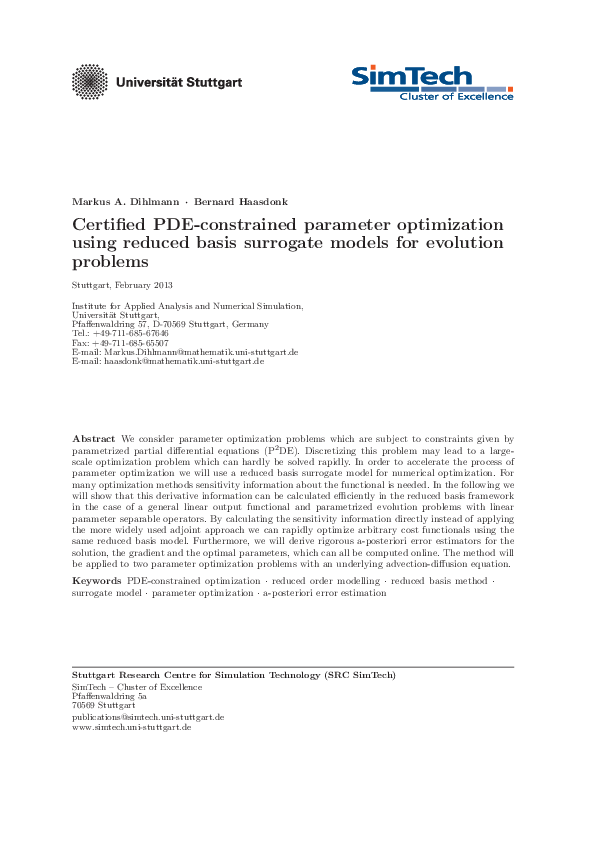 (PDF) Certified PDE-constrained parameter optimization using reduced basis surrogate models for ...