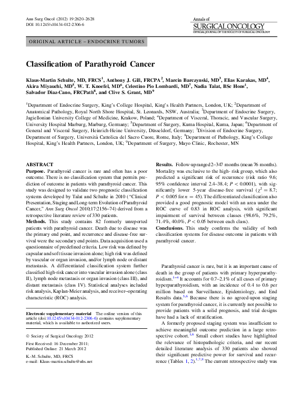 (PDF) Classification of Parathyroid Cancer
