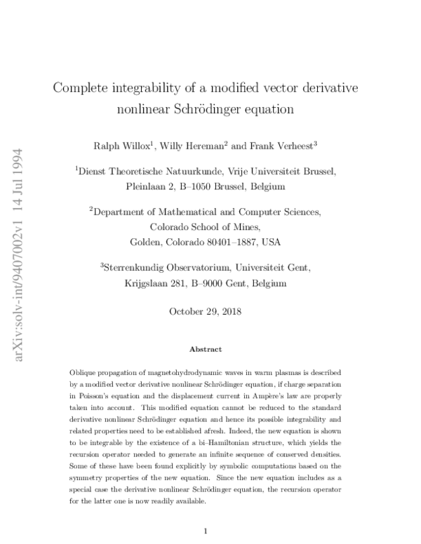 Pdf Nonlinear Schrödinger Equation