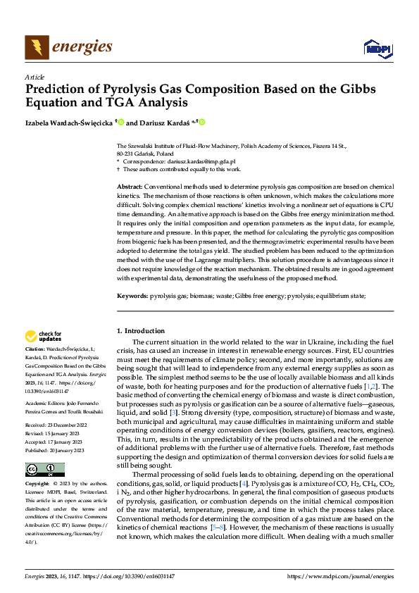(PDF) Prediction of Pyrolysis Gas Composition Based on the Gibbs ...