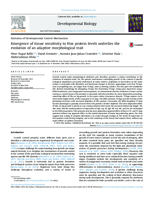(PDF) Emergence of tissue sensitivity to Hox protein levels underlies ...