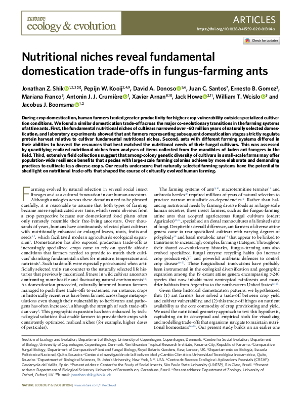 (PDF) Nutritional niches reveal fundamental domestication trade-offs in ...