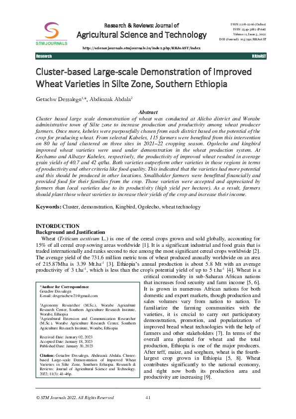 (PDF) Cluster-based Large-scale Demonstration of Improved Wheat ...