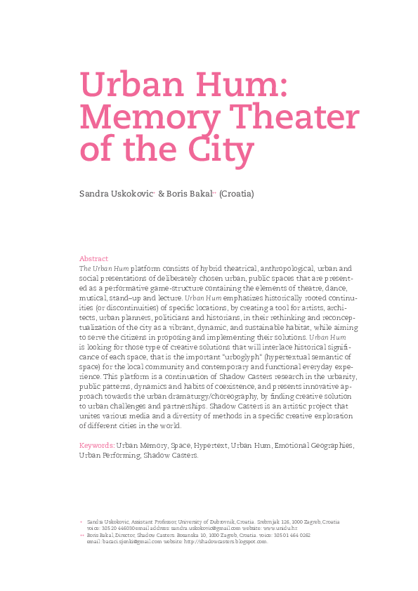 (PDF) Urban Hum: Memory Theater of the City