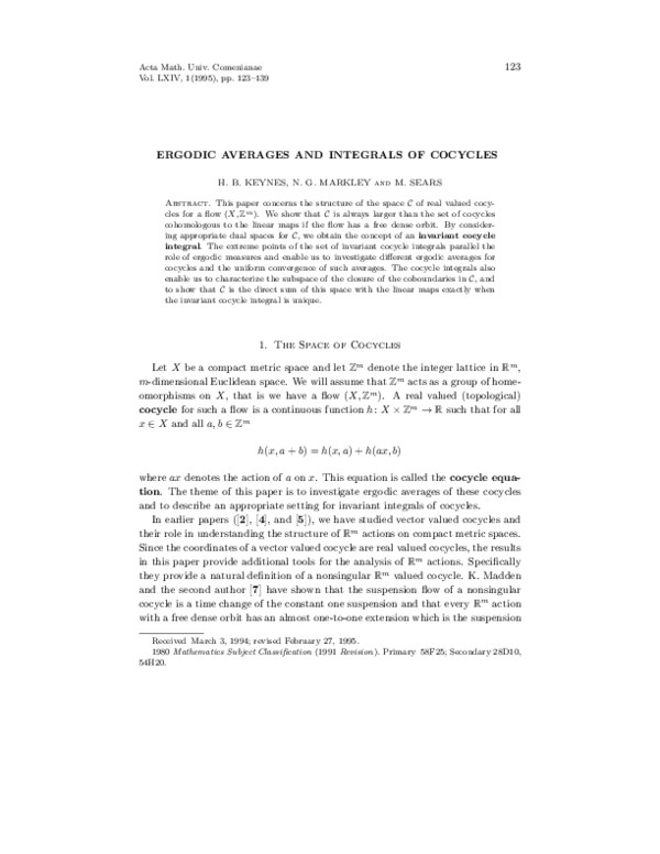 (PDF) Ergodic Averages and Integrals of Cocycles