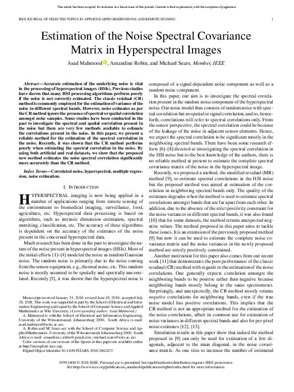 Pdf Estimation Of The Noise Spectral Covariance Matrix In