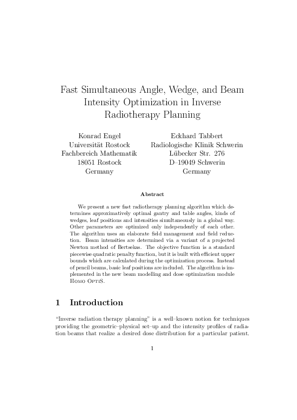 (PDF) Fast Simultaneous Angle, Wedge, and Beam Intensity Optimization ...