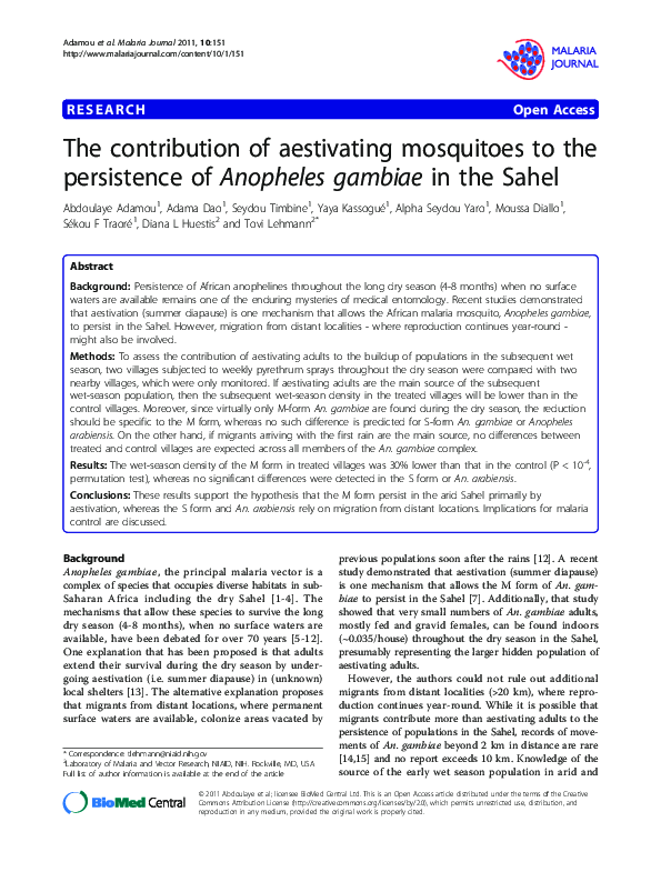 (PDF) The contribution of aestivating mosquitoes to the persistence of ...