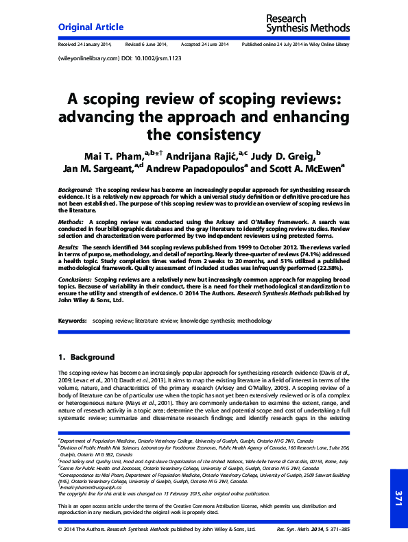 (PDF) A scoping review of scoping reviews: advancing the approach and ...