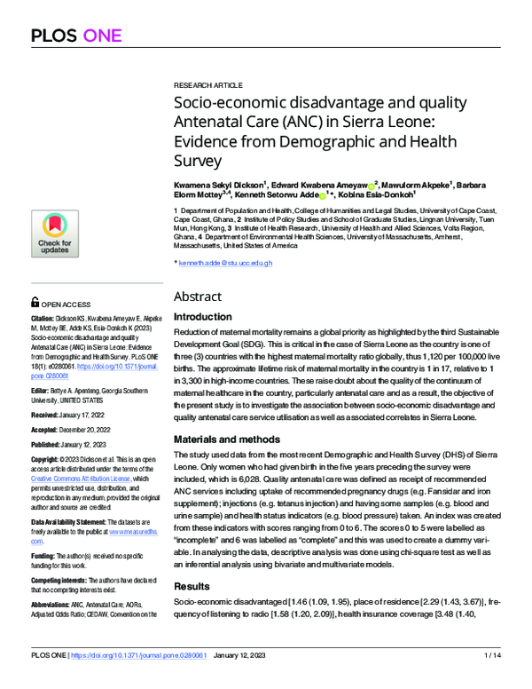 (PDF) Socio-economic disadvantage and quality Antenatal Care (ANC) in ...