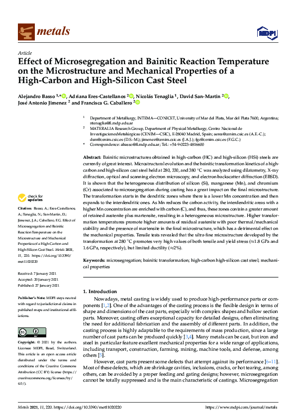 (PDF) Effect of Microsegregation and Bainitic Reaction Temperature on the Microstructure and ...