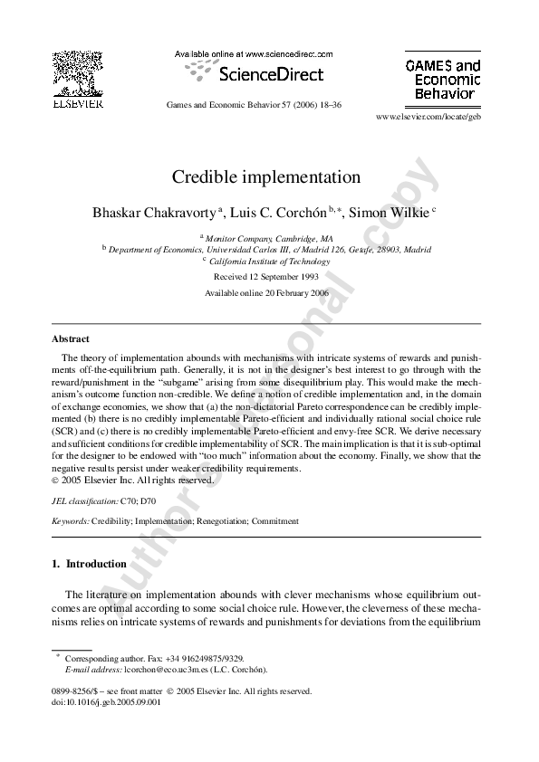 (PDF) Credible implementation