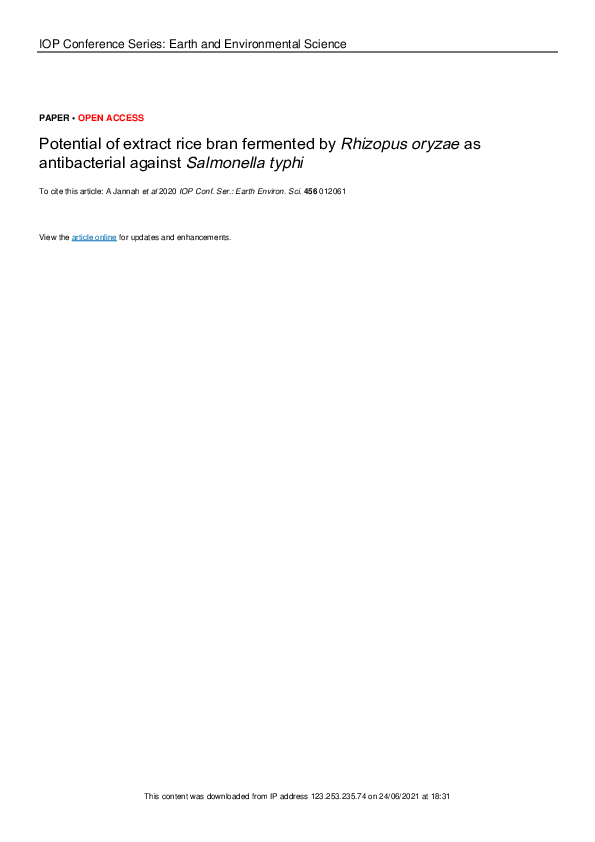 (PDF) Potential of extract rice bran fermented by Rhizopus oryzae as ...