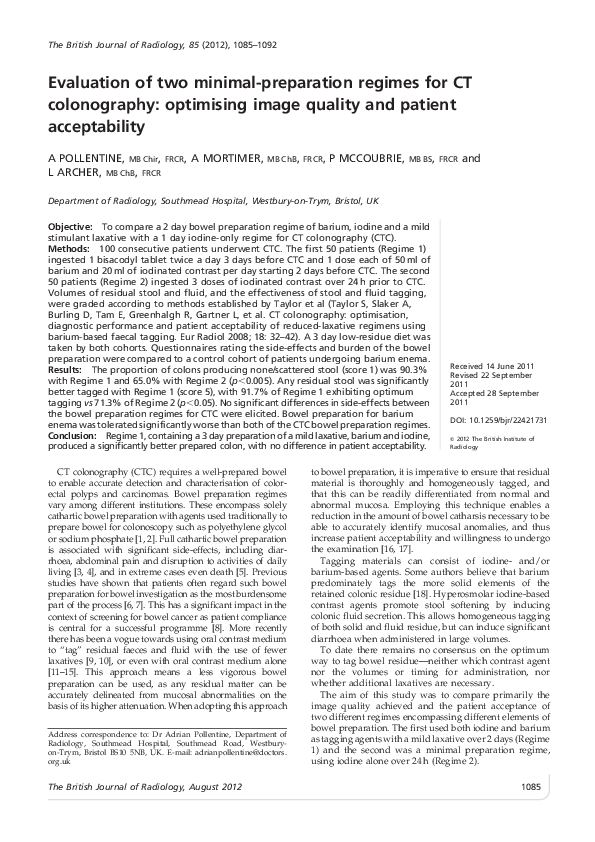 (PDF) Evaluation of two minimal-preparation regimes for CT colonography ...