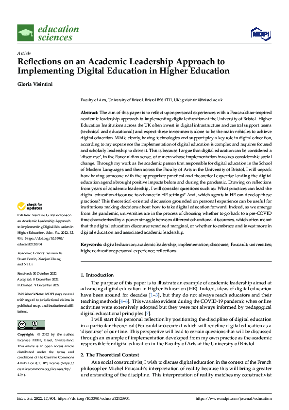 (PDF) Reflections on an Academic Leadership Approach to Implementing ...