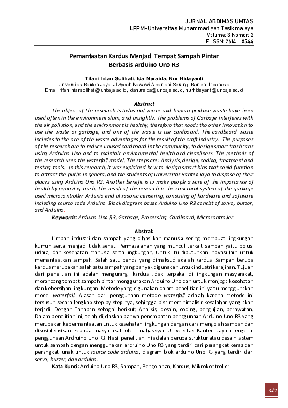 (PDF) Pemanfaatan Kardus Menjadi Tempat Sampah Pintar Berbasis Arduino ...