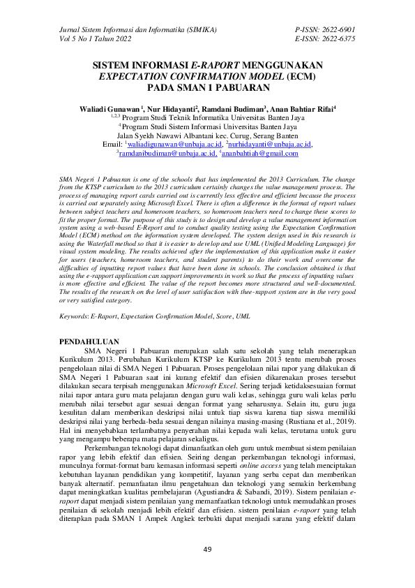 Pdf Sistem Informasi E Raport Menggunakan Expectation Confirmation