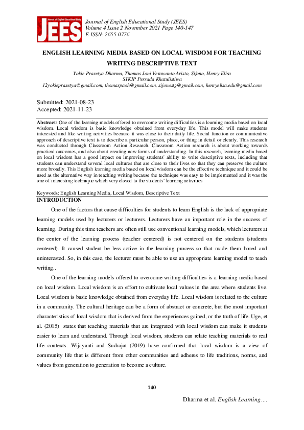 (PDF) English Learning Media Based on Local Wisdom for Teaching Writing ...