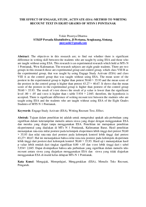 (PDF) The Effect of Engage, Study, Activate (Esa) Method to Writing ...