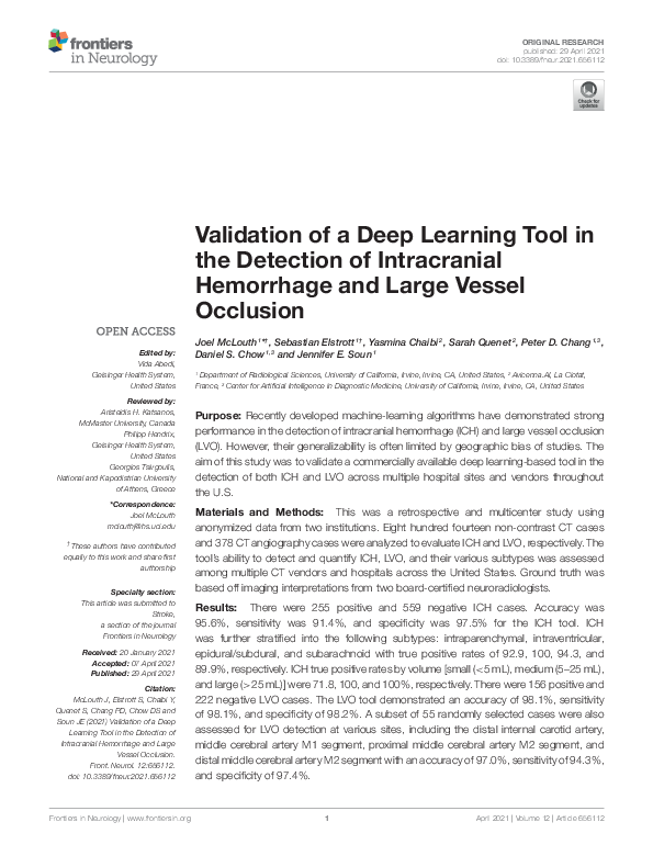 (PDF) Validation of a Deep Learning Tool in the Detection of Intracranial Hemorrhage and Large ...