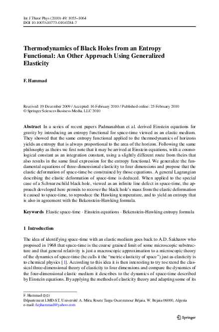 (PDF) Thermodynamics of Black Holes from an Entropy Functional: An ...