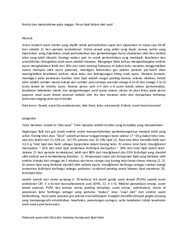 (DOC) Nutrisi dan metabolisme pada unggas: Peran lipid dalam diet awal