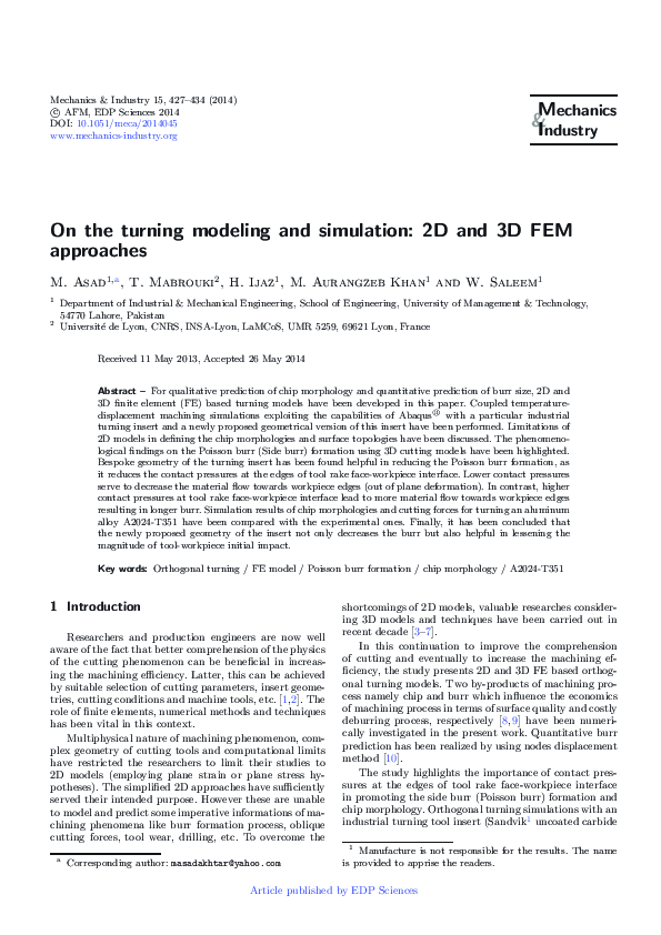 (PDF) On the turning modeling and simulation: 2D and 3D FEM approaches