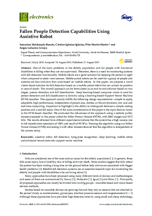 (PDF) Fallen People Detection Capabilities Using Assistive Robot