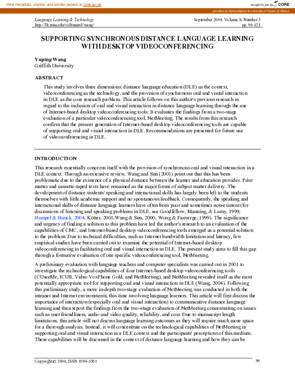 (PDF) Enhancing Distance Language Learning via Videoconferencing
