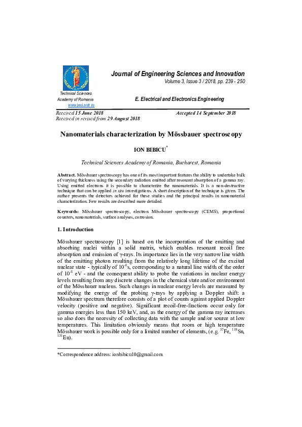 (PDF) Nanomaterials characterization by Mössbauer spectroscopy