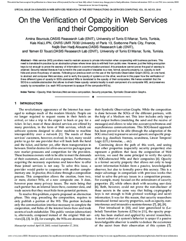 (PDF) On the Verification of Opacity in Web Services and Their Composition