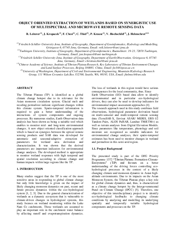 Pdf Object Oriented Extraction Of Wetlands Based On Synergistic Use