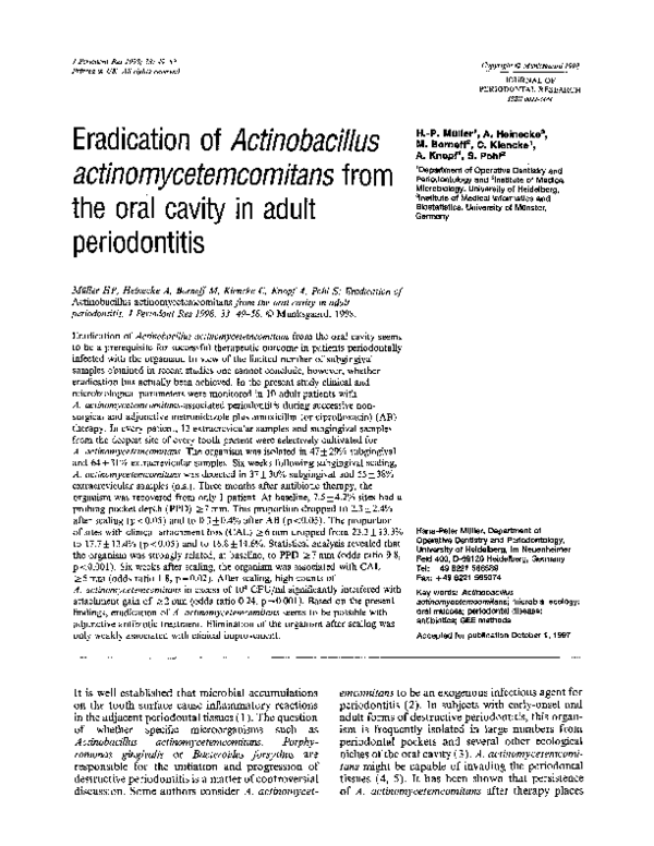 (PDF) Eradication of Actinobacillus actinomycetemcomitans from the oral ...
