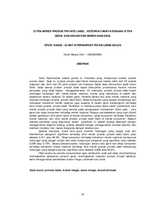 (PDF) Citra Merek Produk Private Label : Keterkaitannya Dengan Citra ...