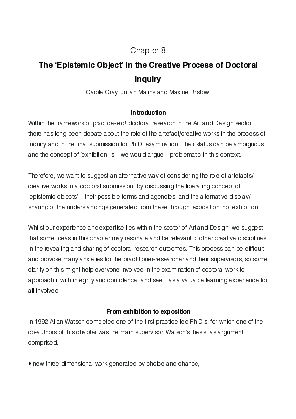 (PDF) The ‘Epistemic Object’ in the Creative Process of Doctoral Inquiry
