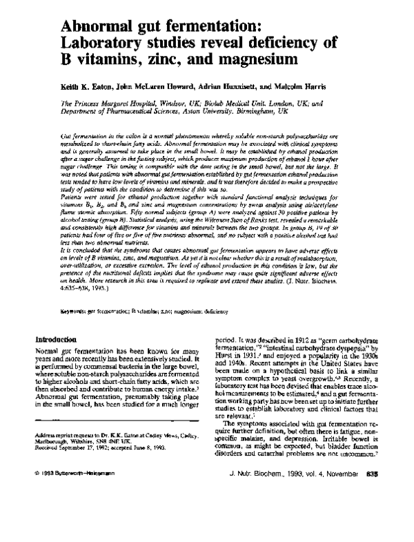 (PDF) Abnormal Gut Fermentation: Laboratory Studies reveal Deficiency ...