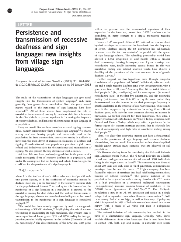 (PDF) Persistence and transmission of recessive deafness and sign ...