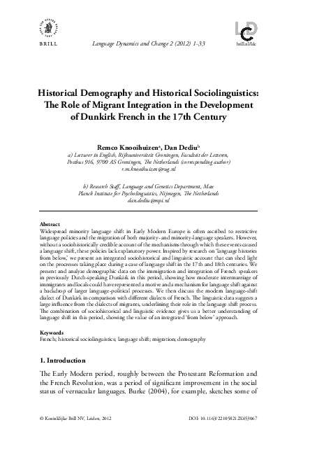 (PDF) Historical Demography and Historical Sociolinguistics: The Role ...
