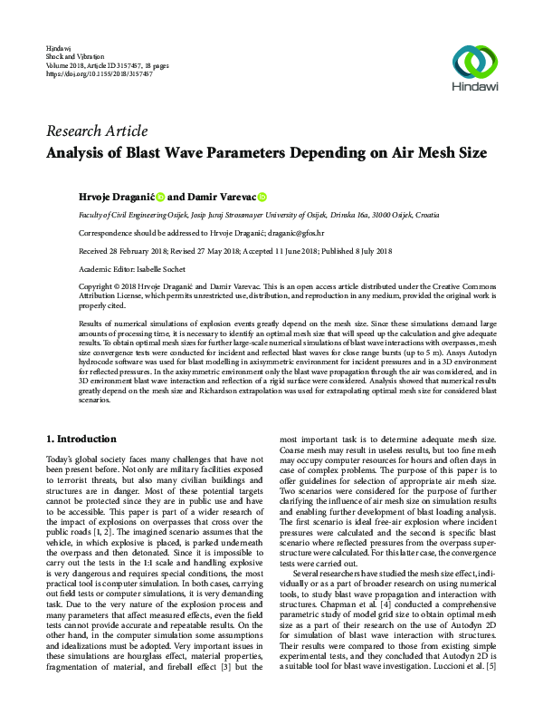 (PDF) Analysis of Blast Wave Parameters Depending on Air Mesh Size