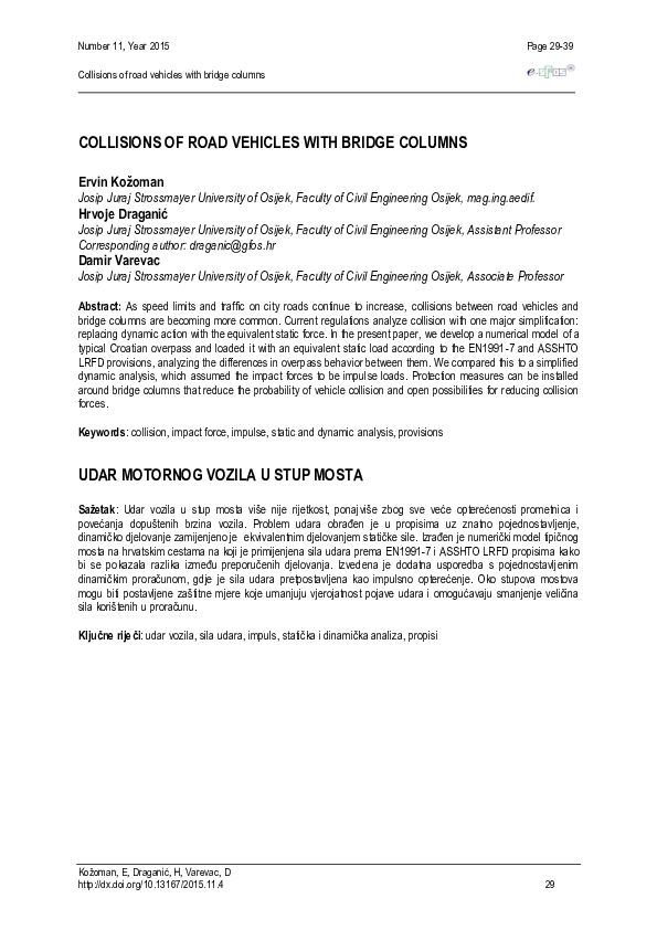 (PDF) Collisions of Road Vehicles with Bridge Columns
