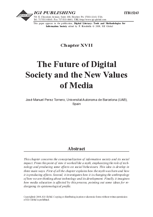 (PDF) The Future of Digital Society and the New Values of Media