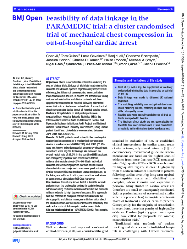 (PDF) Feasibility of data linkage in the PARAMEDIC trial: a cluster ...