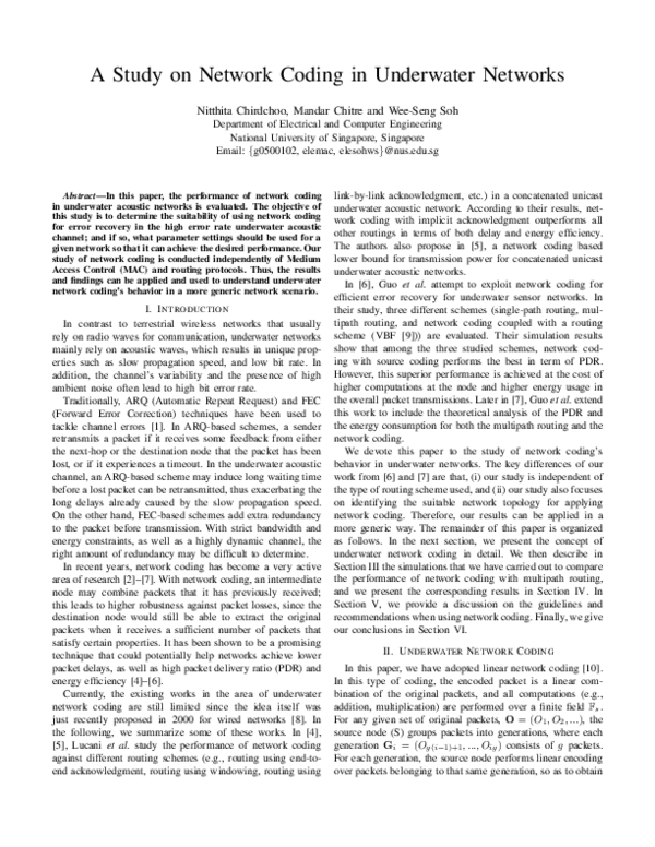 (PDF) A study on network coding in underwater networks