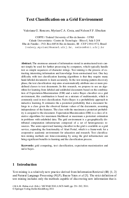 (PDF) Semi-Supervised Text Classification in Grids