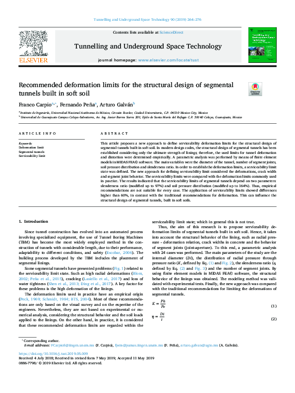 (PDF) Recommended deformation limits for the structural design of segmental tunnels built in ...