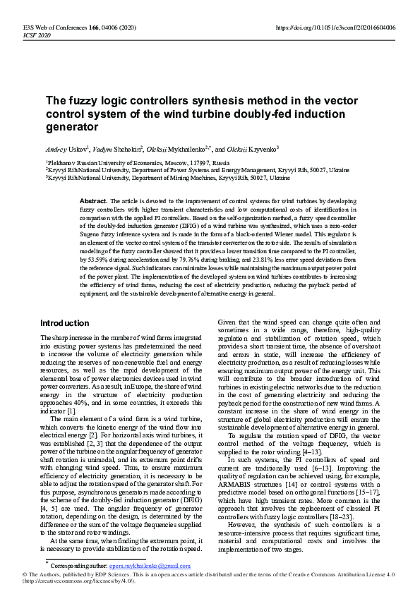(PDF) The fuzzy logic controllers synthesis method in the vector control system of the wind ...