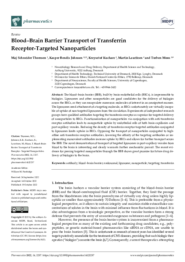 (PDF) Blood-Brain Barrier Transport of Transferrin-Receptor Targeted Nanoparticles